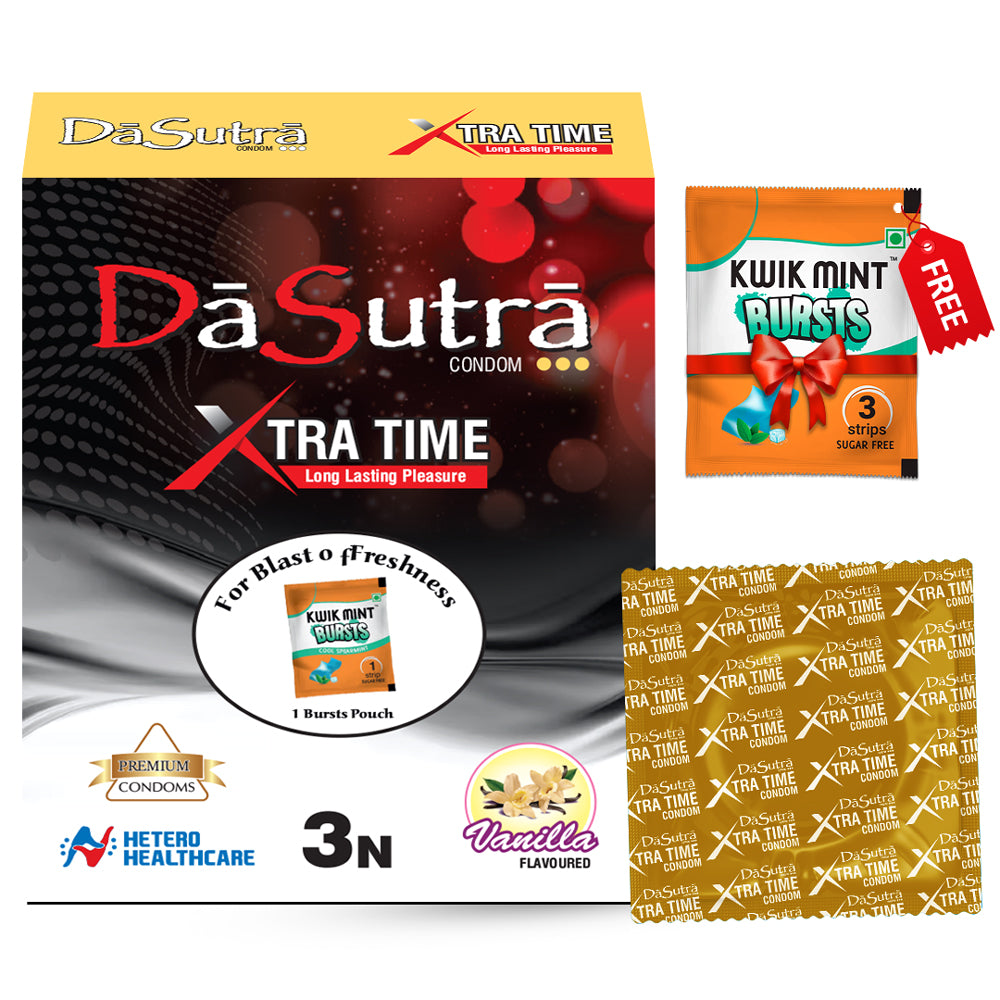 DaSutra Xtra Time Long Lasting Pleasure Condoms - 3's Pack Ribbed-Dott