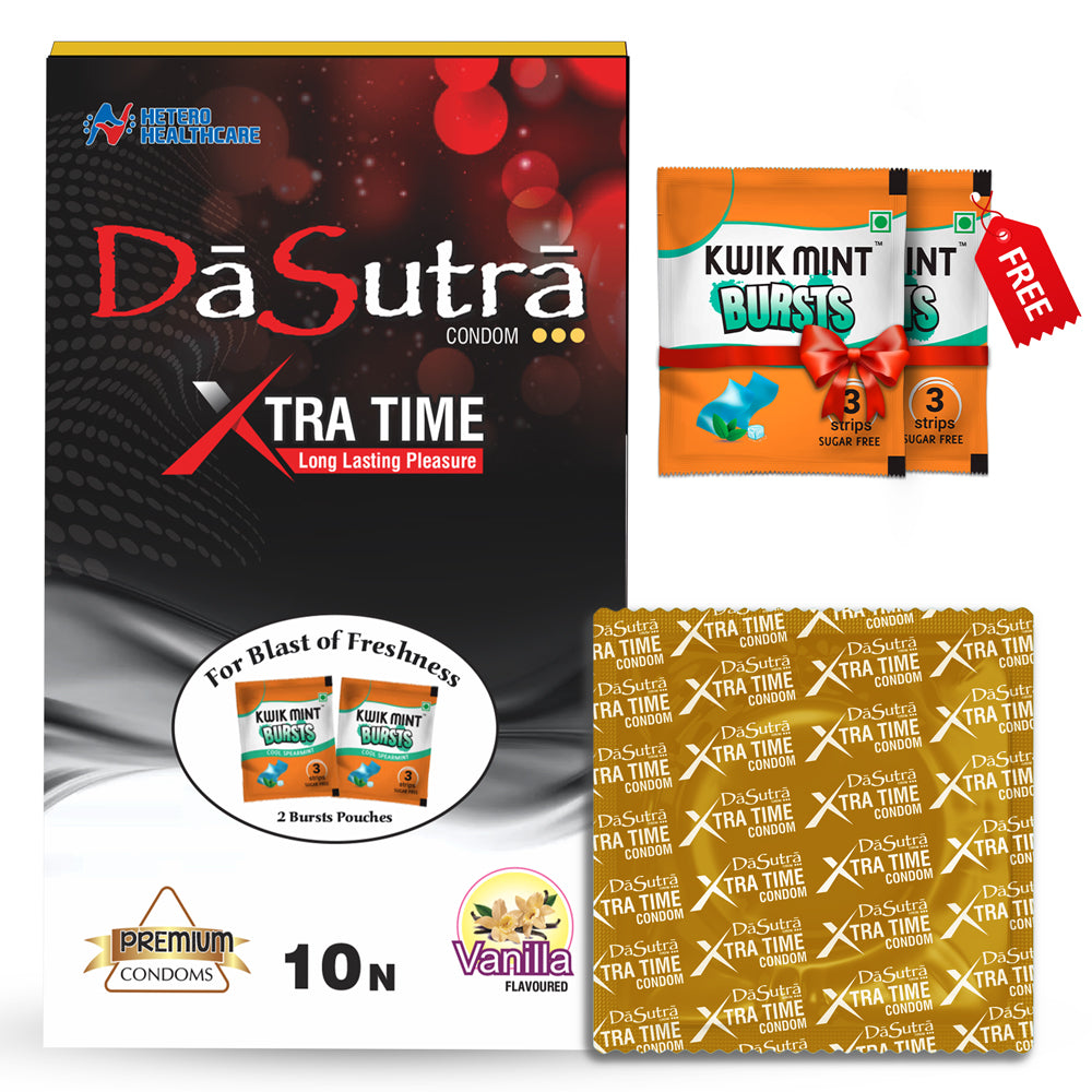 DaSutra Xtra Time Long Lasting Pleasure Condoms - 10's Pack Ribbed-Dot
