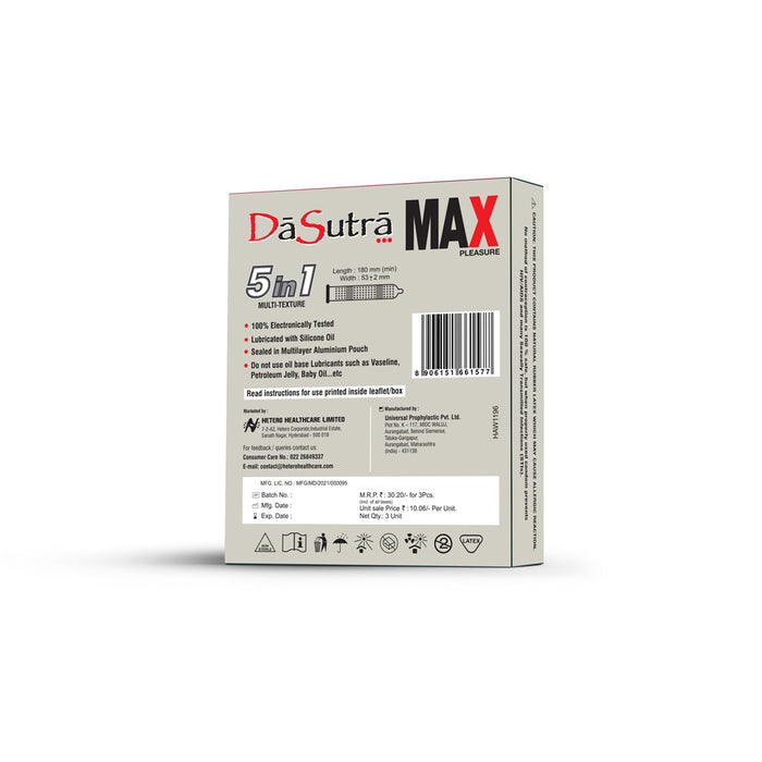 DaSutra Max Pleasure Condoms - With 396 dots | 5in1 multi-textured con ...