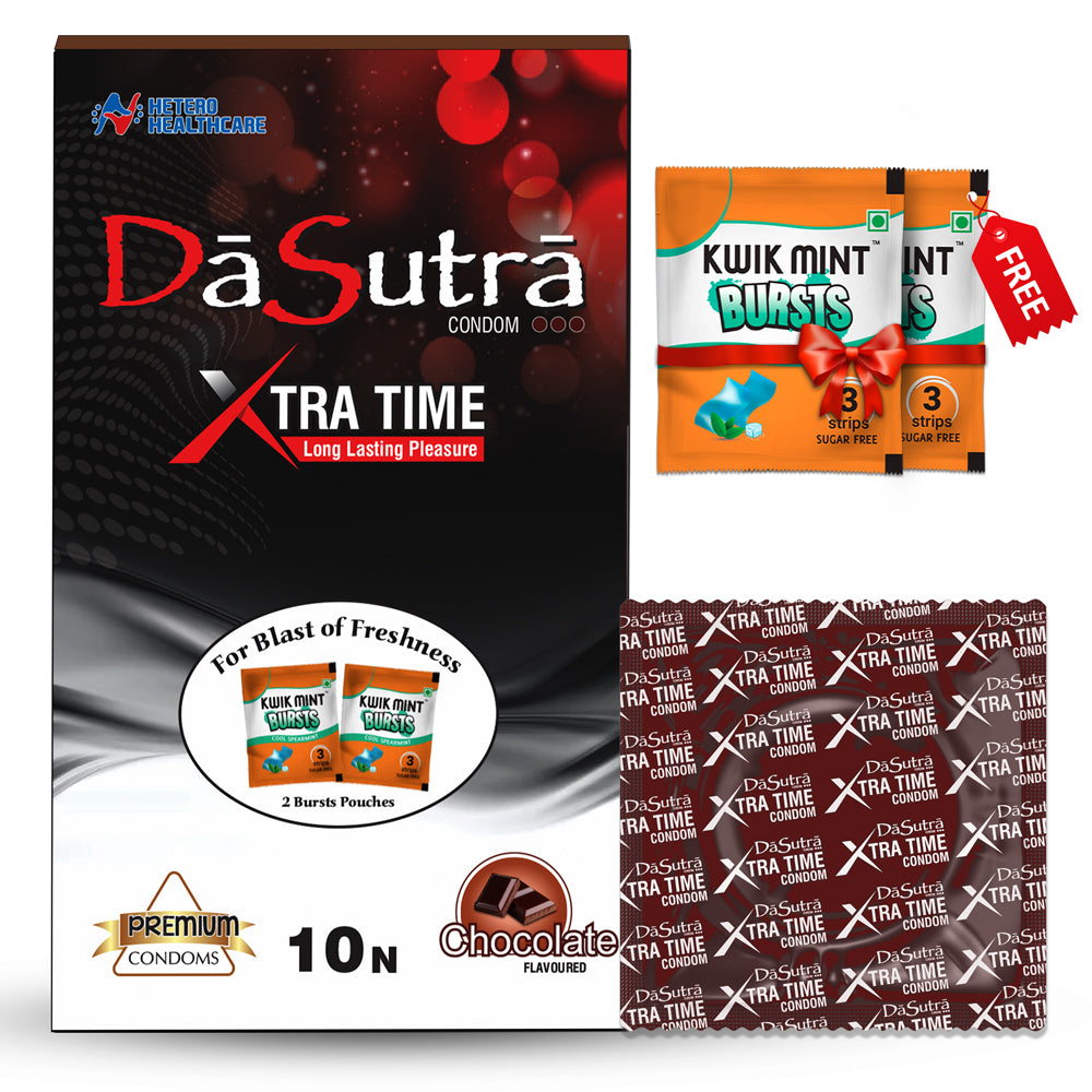 DaSutra Xtra Time Long Lasting Pleasure Condoms - 10's Pack Ribbed-Dot