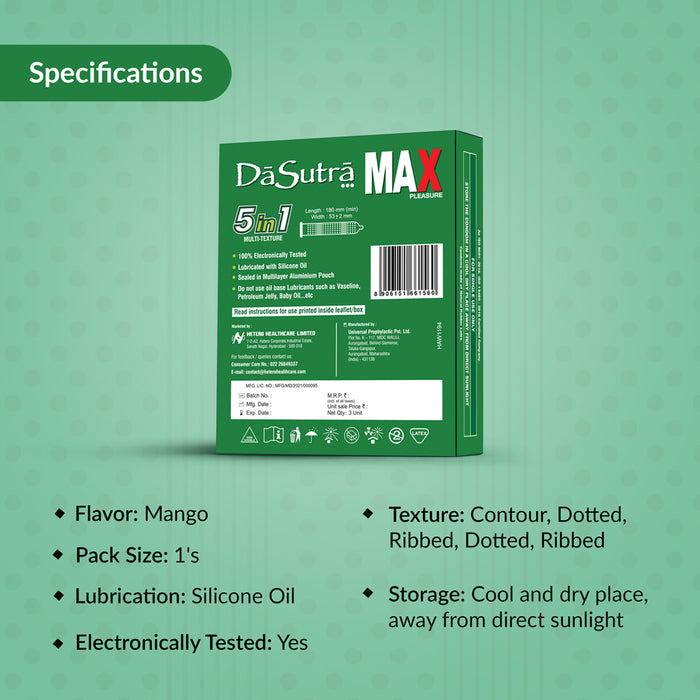 DaSutra Max Pleasure Condoms - With 396 dots | 5in1 multi-textured con ...