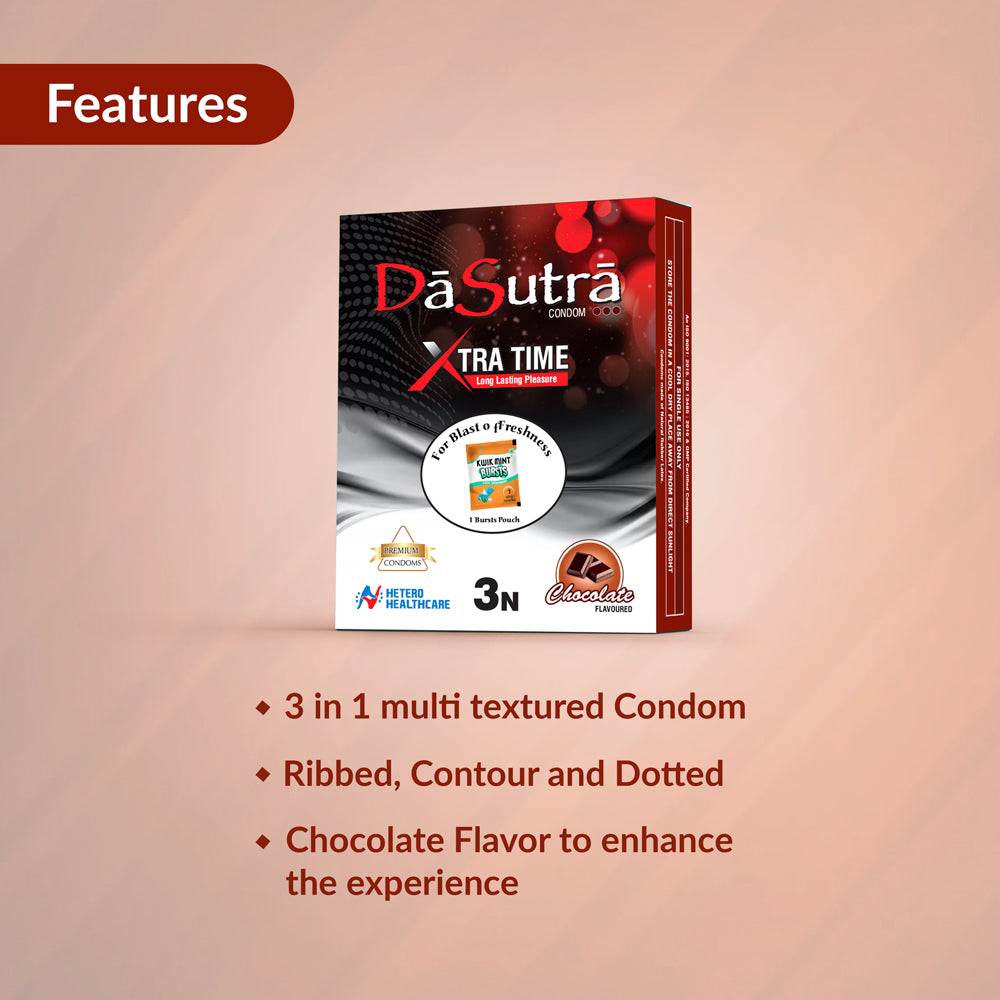 DaSutra Xtra Time Long Lasting Pleasure Condoms - 3's Pack Ribbed-Dott — Azistastore